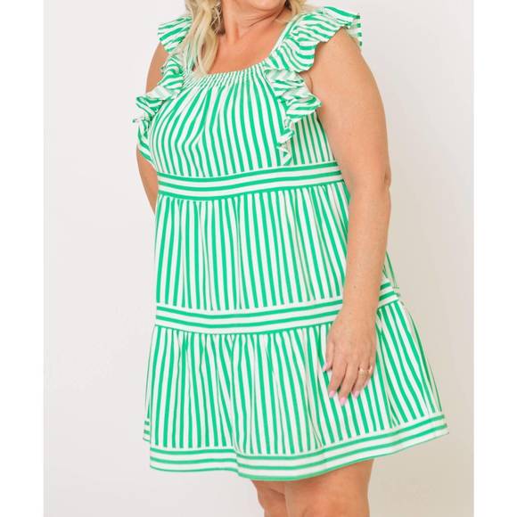 entro | Dresses | New Entro Striped Ruffle Sleeve Tiered Mini Dress In ...